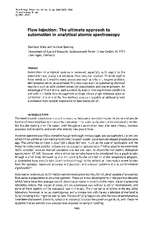 (PDF) Flow injection: The ultimate approach to automation in analytical atomic spectroscopy