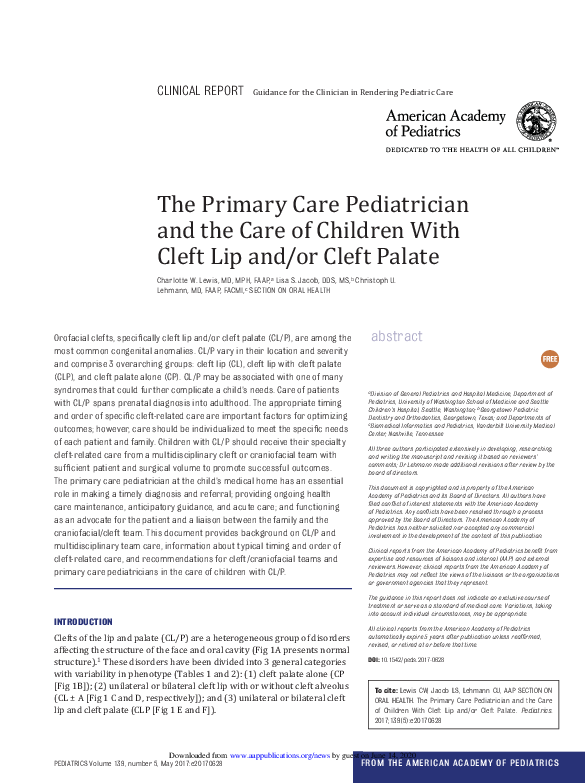 (PDF) The Primary Care Pediatrician and the Care of Children With Cleft ...