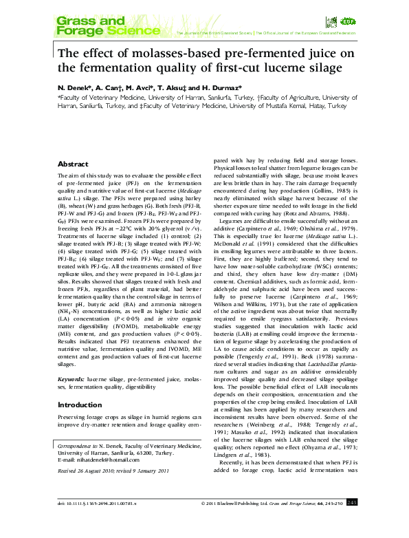Pdf The Effect Of Molasses Based Pre Fermented Juice On The