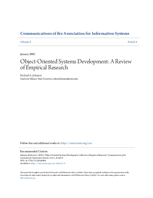 (PDF) Object-Oriented Systems Development: A Review of Empirical Research