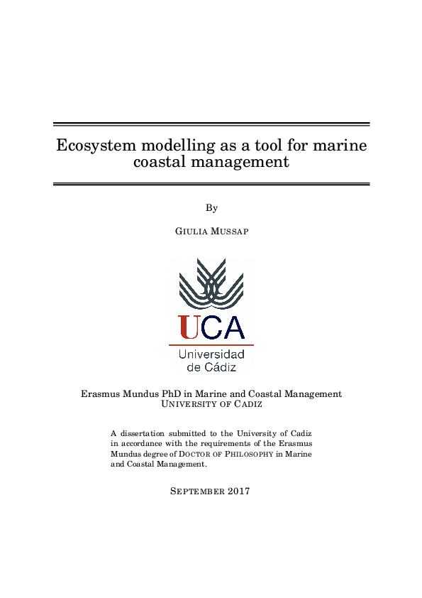 (PDF) Ecosystem modelling as a tool for marine coastal management
