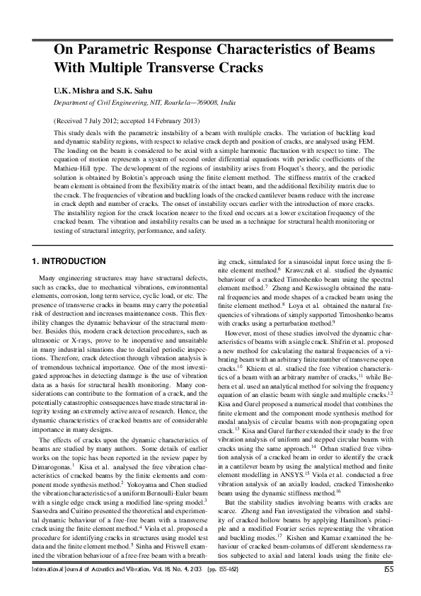 (PDF) On Parametric Response Characteristics of Beams With Multiple Transverse Cracks