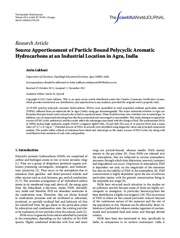 Pdf Source Apportionment Of Particle Bound Polycyclic Aromatic