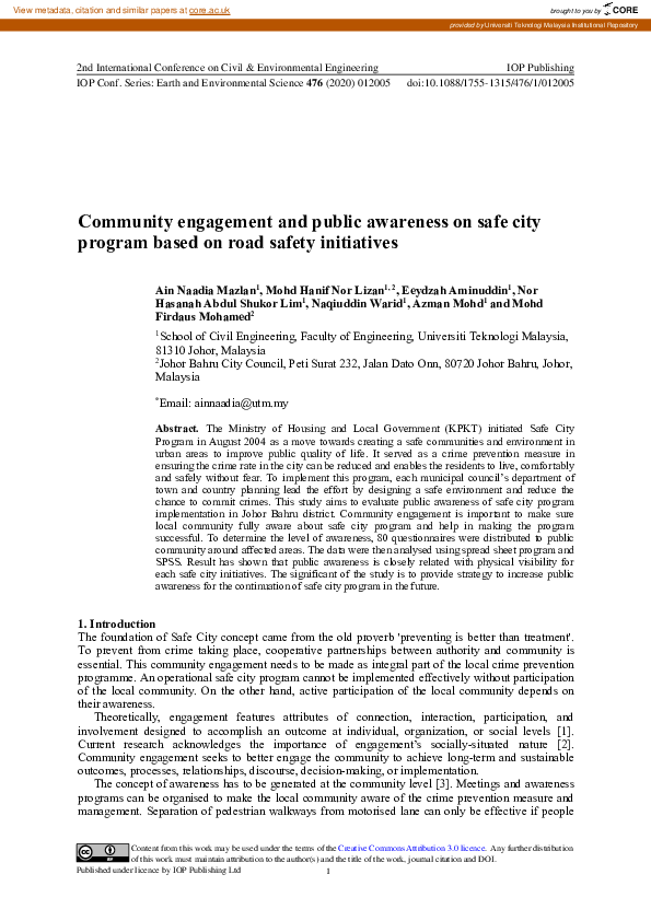(PDF) Community engagement and public awareness on safe city program ...