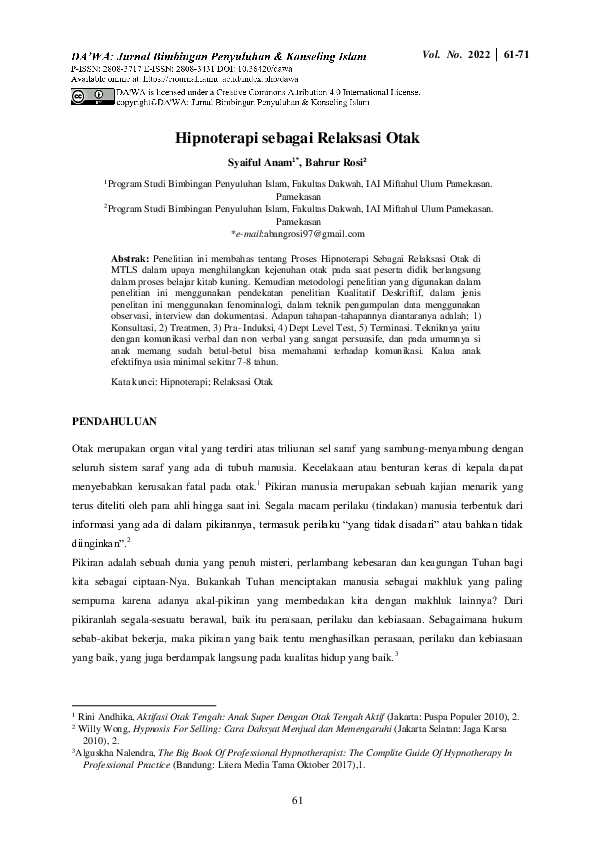 (PDF) Hipnoterapi sebagai Relaksasi Otak