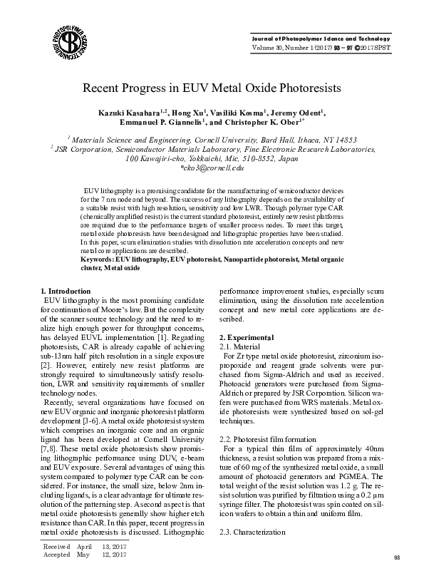 (PDF) Recent Progress in EUV Metal Oxide Photoresists | Christopher K ...