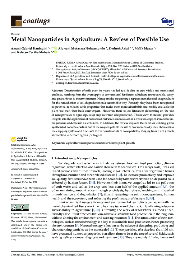 (PDF) Metal Nanoparticles in Agriculture: A Review of Possible Use