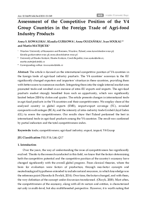 (PDF) Assessment of the Competitive Position of the V4 Group Countries ...