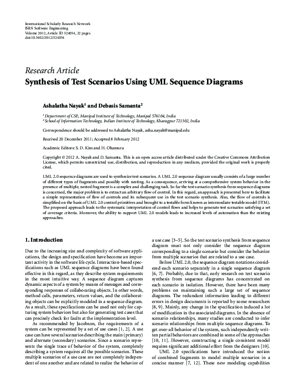 Pdf Synthesis Of Test Scenarios Using Uml Sequence Diagrams