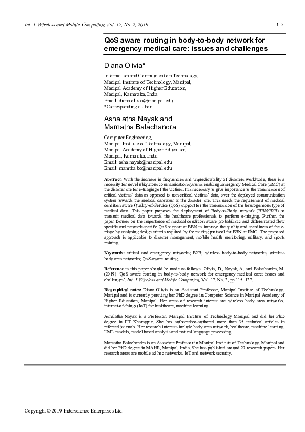 Pdf Qos Aware Routing In Body To Body Network For Emergency Medical