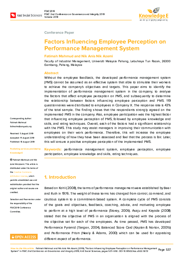 (PDF) Factors Influencing Employee Perception on Performance Management ...