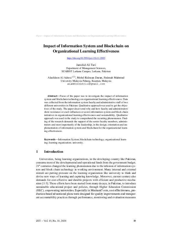 (PDF) Impact of Information System and Blockchain on Organizational ...