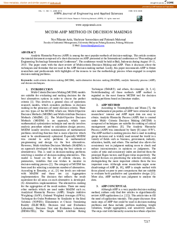 (PDF) MCDM-AHP Method in Decision Makings