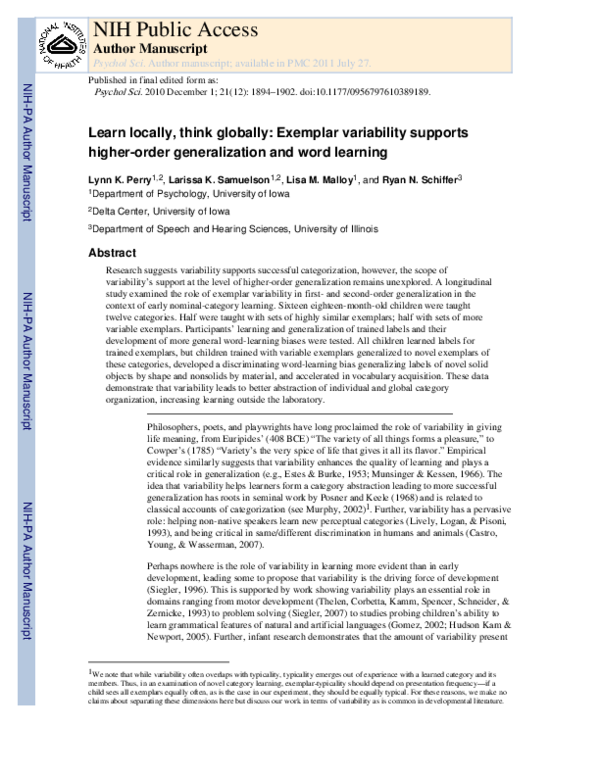 Pdf Learn Locally Think Globally Exemplar Variability Supports Higher Order Generalization