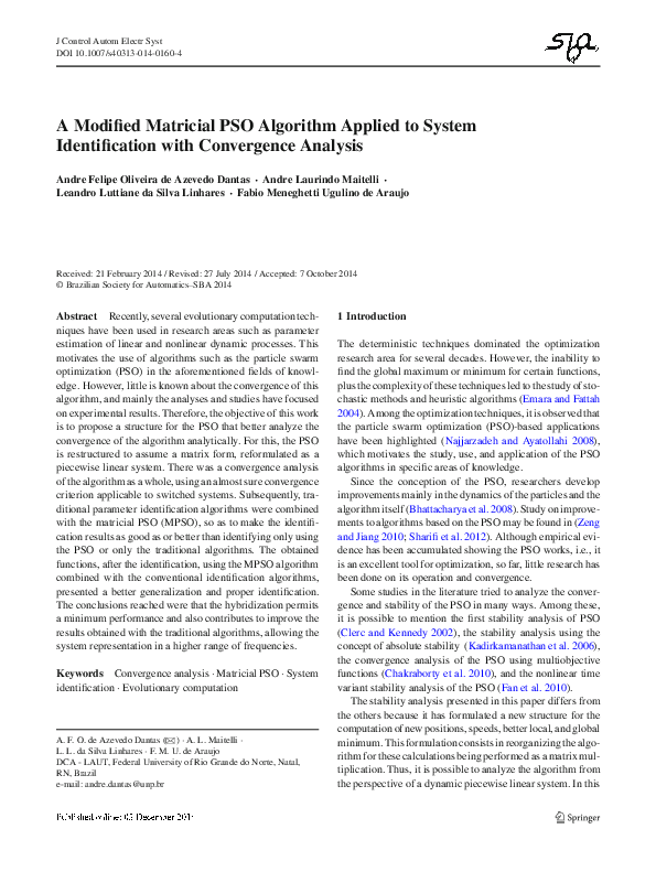 (PDF) A Modified Matricial PSO Algorithm Applied to System Identification with Convergence Analysis