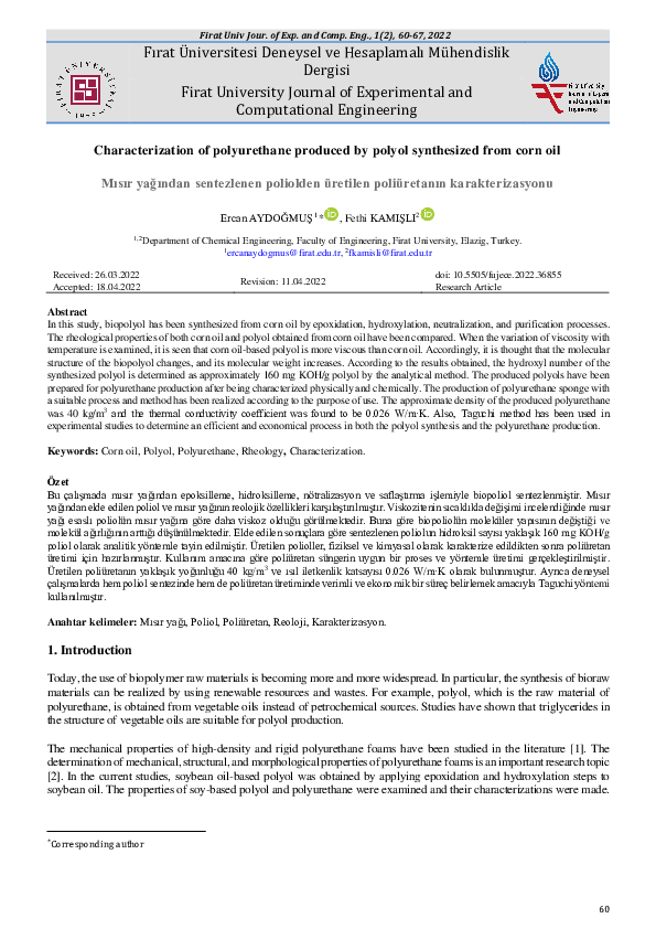 (PDF) Characterization of polyurethane produced by polyol synthesized ...