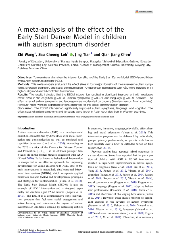 (PDF) A meta-analysis of the effect of the Early Start Denver Model in ...