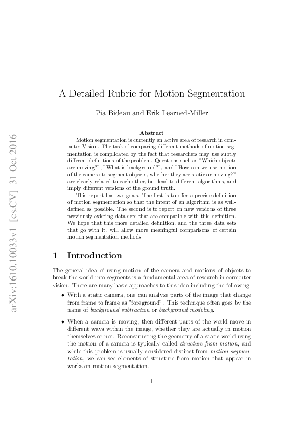 (PDF) A Detailed Rubric for Motion Segmentation