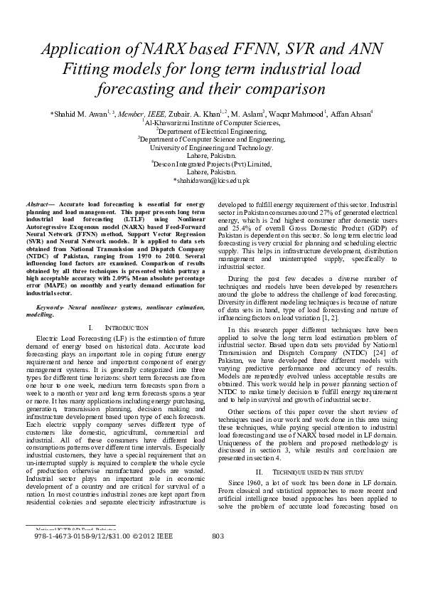 (PDF) Application of NARX based FFNN, SVR and ANN Fitting models for long term industrial load ...