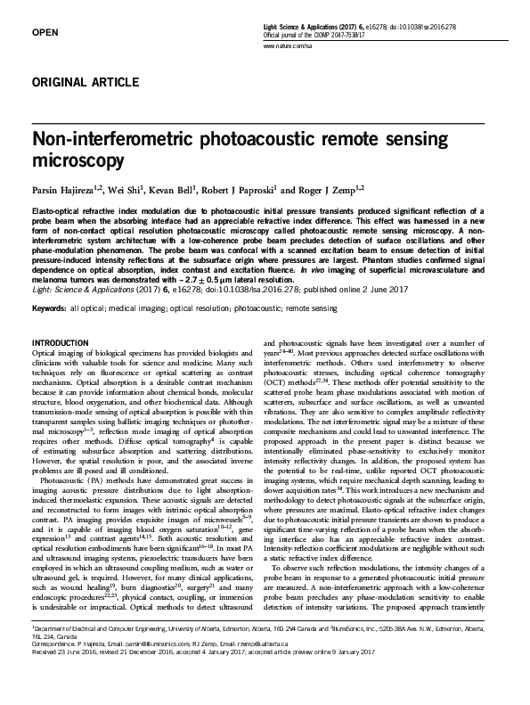 (PDF) Non-interferometric photoacoustic remote sensing microscopy