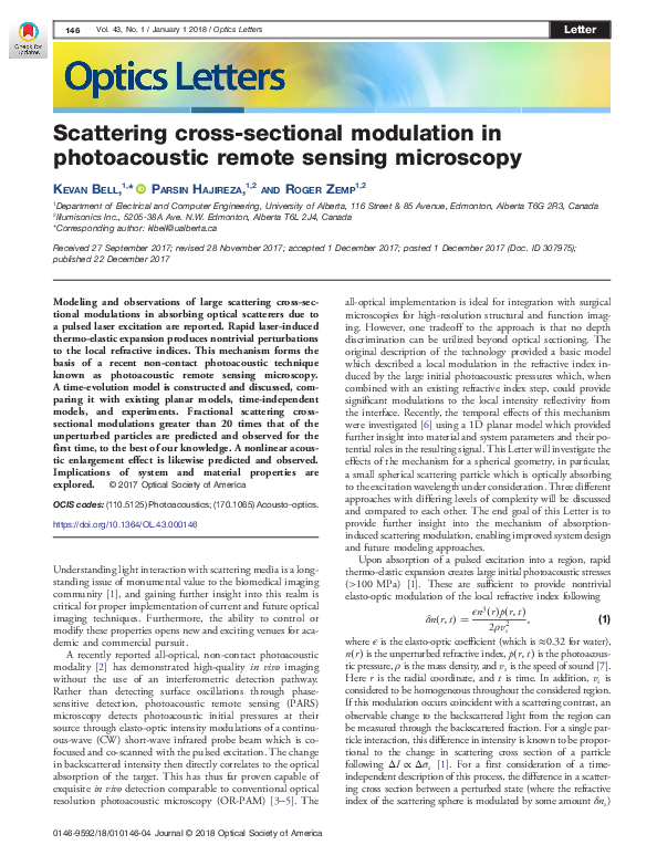 (PDF) Scattering cross-sectional modulation in photoacoustic remote ...