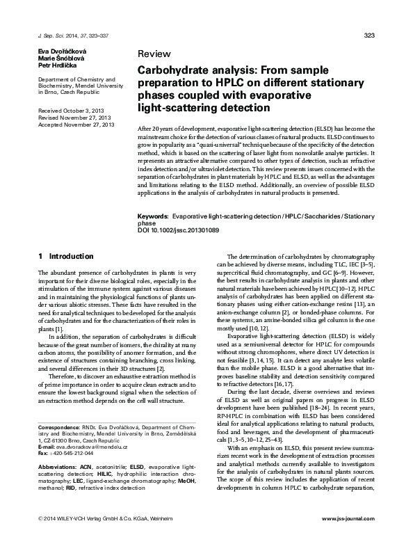 (PDF) Carbohydrate analysis: From sample preparation to HPLC on ...