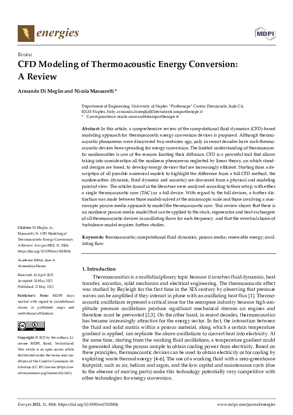 (PDF) CFD Modeling of Thermoacoustic Energy Conversion: A Review