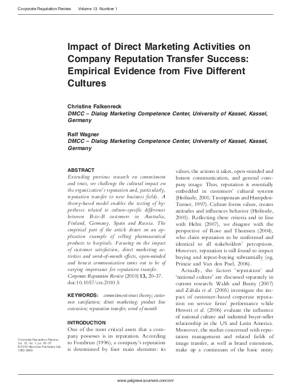 (PDF) Impact of Direct Marketing Activities on Company Reputation ...