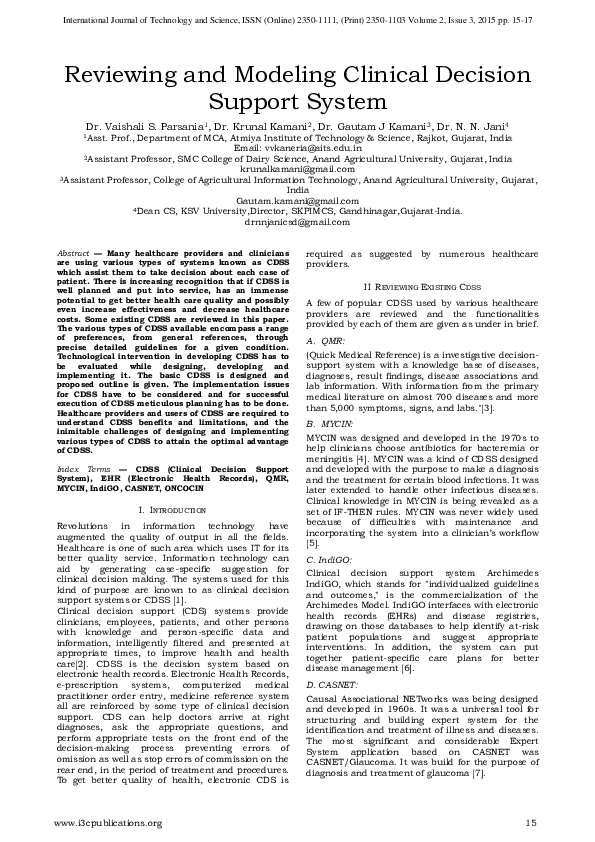 (PDF) Reviewing and Modeling Clinical Decision Support System