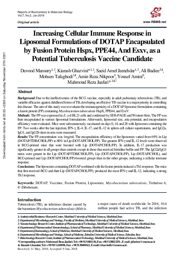 (PDF) Increasing Cellular Immune Response in Liposomal Formulations of ...