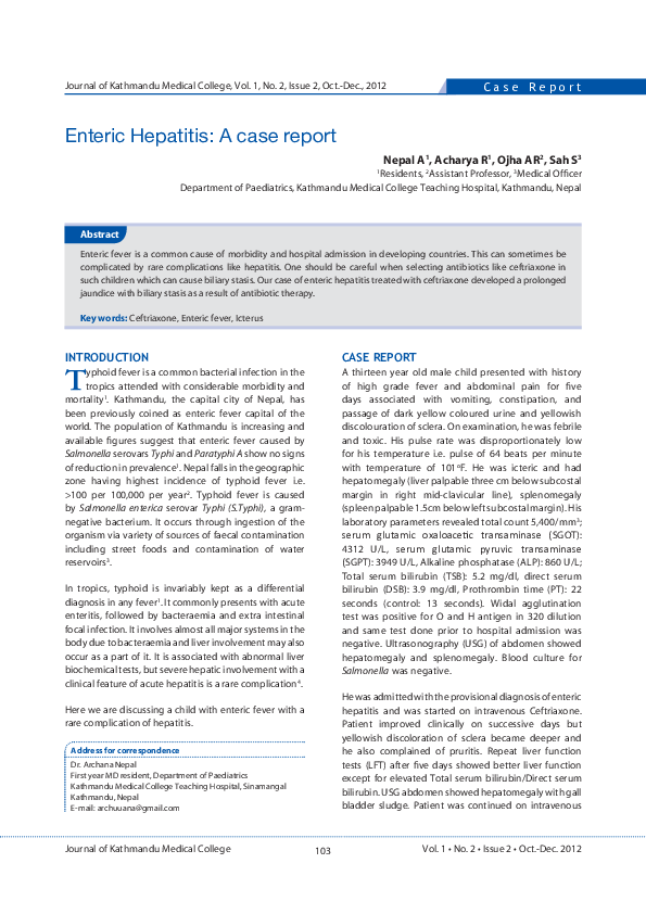(PDF) Enteric Hepatitis: A case report