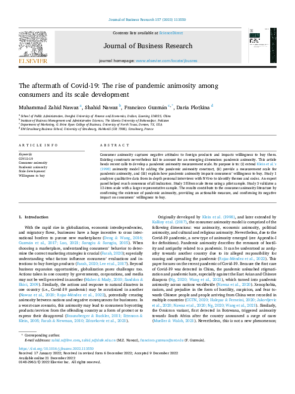 (PDF) The aftermath of Covid-19: The rise of pandemic animosity among ...