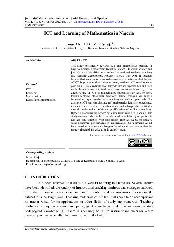 (PDF) ICT and Learning of Mathematics in Nigeria