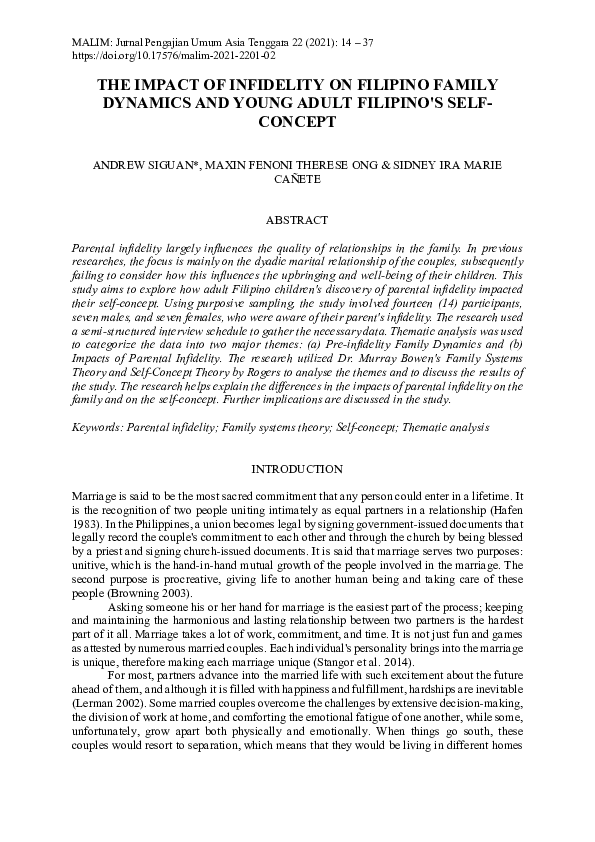 (PDF) The Impact of Infidelity on Filipino Family Dynamics and Young ...