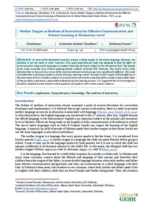 (PDF) Mother Tongue as Medium of Instruction for Effective ...