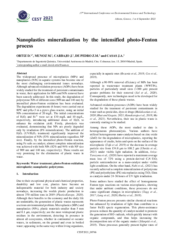 (PDF) Nanoplastics mineralization by the intensified photo-Fenton ...