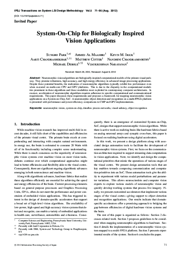 (PDF) System-on-chip for biologically inspired vision applications