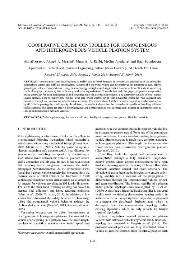 (PDF) Cooperative Cruise Controller for Homogeneous and Heterogeneous Vehicle Platoon System