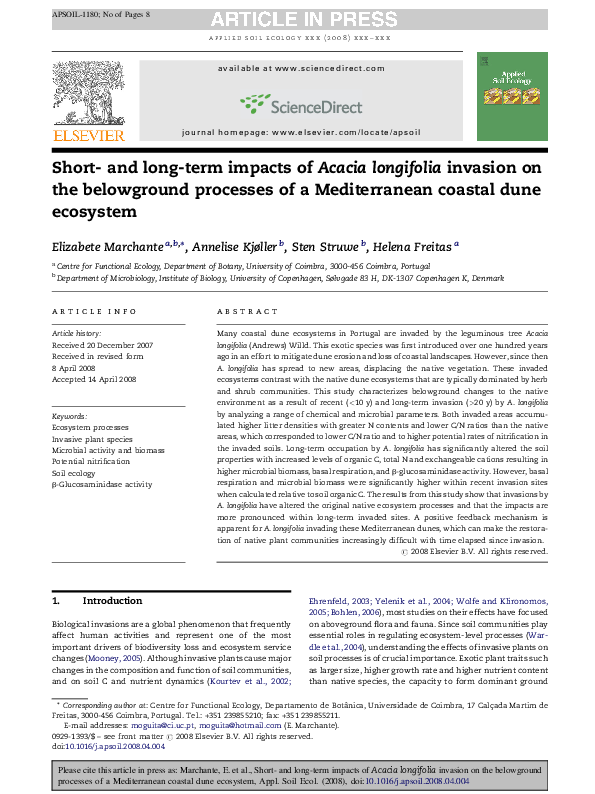 (PDF) Short- and long-term impacts of Acacia longifolia invasion on the ...