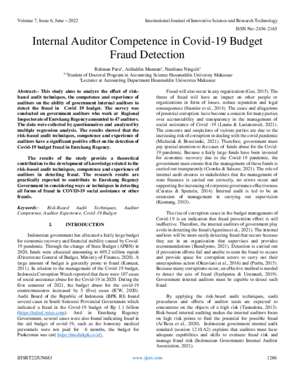 (PDF) Internal Auditor Competence in Covid-19 Budget Fraud Detection