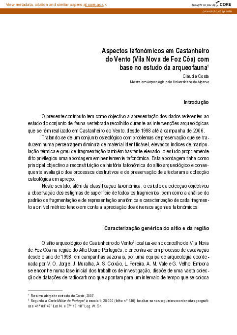 (PDF) Aspectos tafonómicos em Castanheiro do Vento (Vila Nova de Foz ...