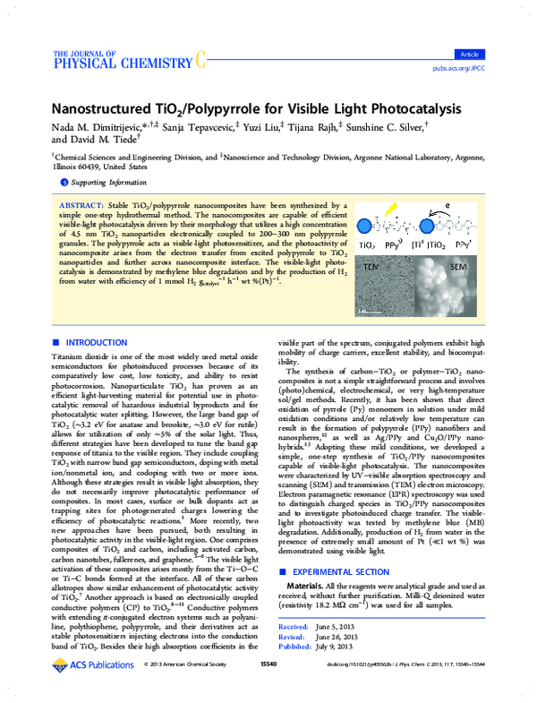 (PDF) Nanostructured TiO2/Polypyrrole for Visible Light Photocatalysis | S. Tepavcevic ...