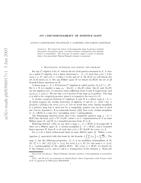 (PDF) On a characterization of positive maps | Wladyslaw Majewski ...