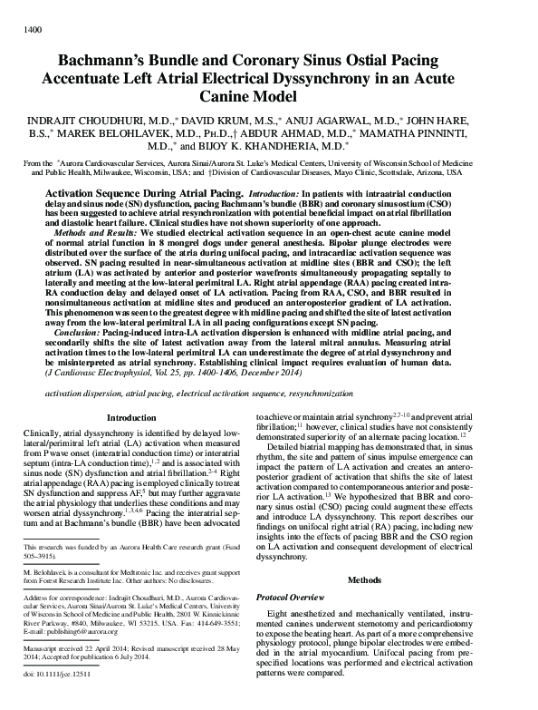 (PDF) Bachmann's bundle and coronary sinus ostial pacing accentuate ...