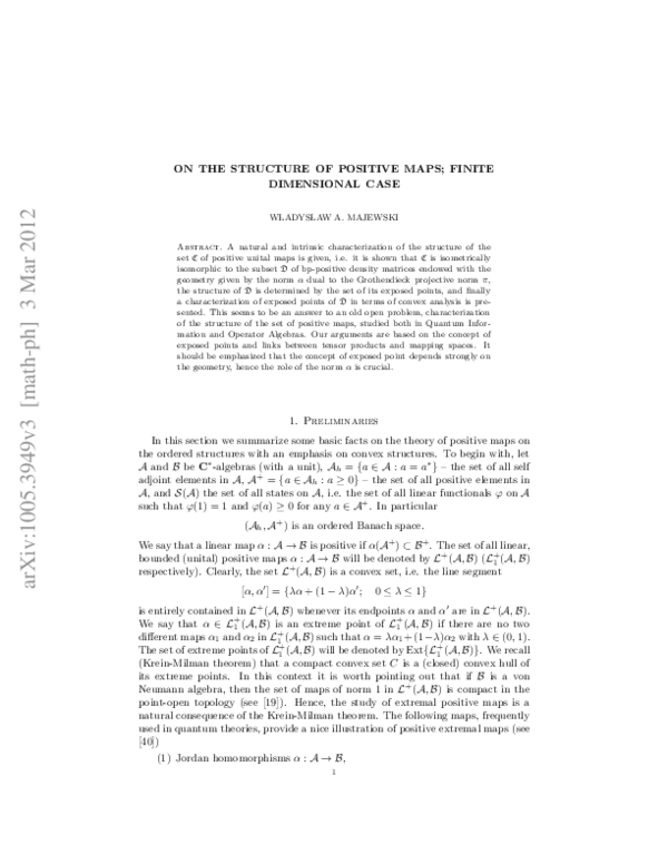 (PDF) On the structure of positive maps: Finite-dimensional case