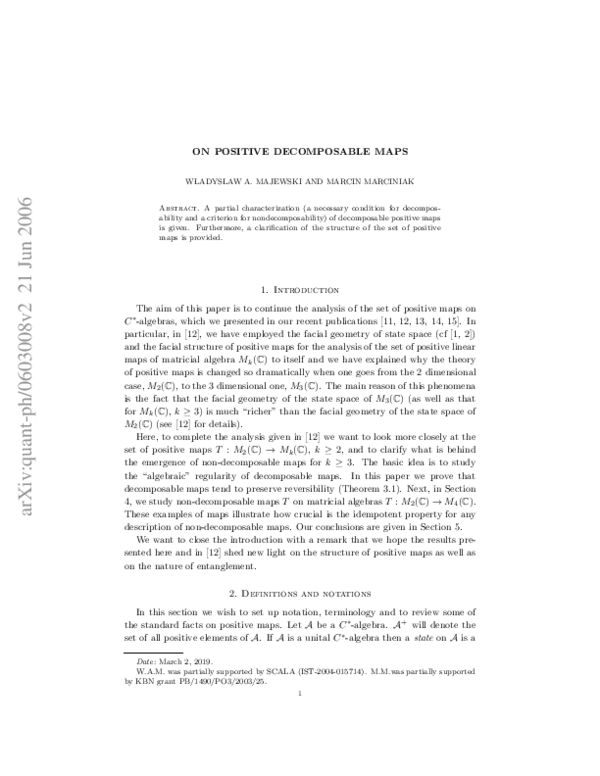 (PDF) On positive decomposable maps