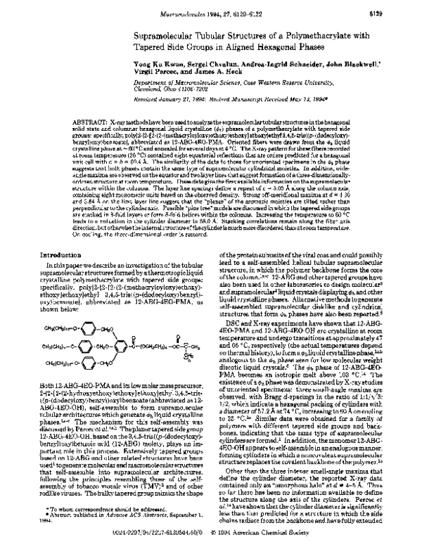 (PDF) Supramolecular Tubular Structures of a Polymethacrylate with ...