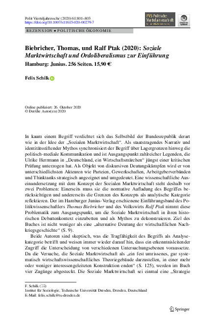 (PDF) Biebricher, Thomas, und Ralf Ptak (2020): Soziale Marktwirtschaft ...