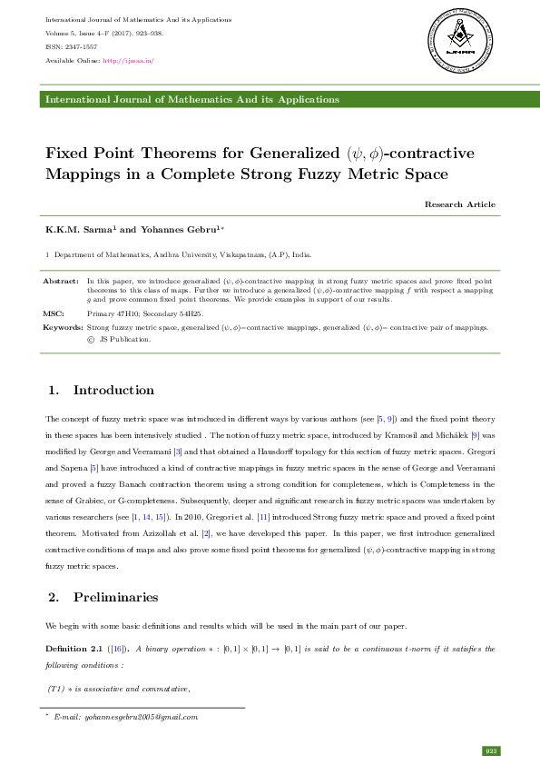(PDF) Fixed Point Theorems for Generalized ( ψ , φ )-contractive ...