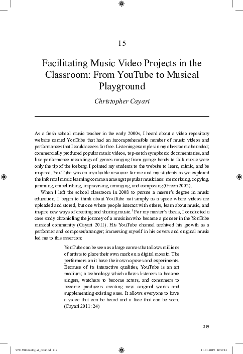 (PDF) Facilitating Music Video Projects in the Classroom: From YouTube ...